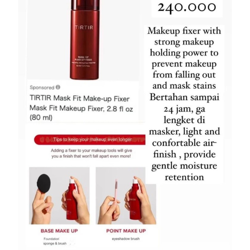 Jual TIRTIR Mask Fit Make-up Fixer 80ml | Shopee Indonesia
