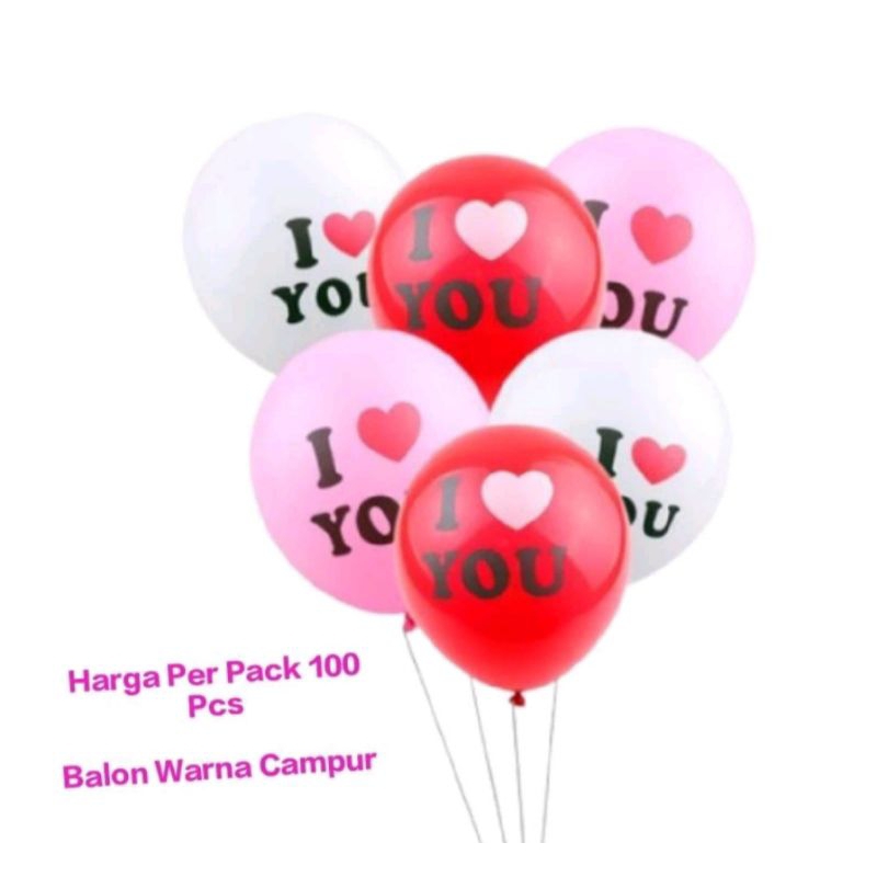 Jual BALON MOTIF 100 PCS _ BALON I LOVE YOU 100 PCS _ BALON ULANG TAHUN ...