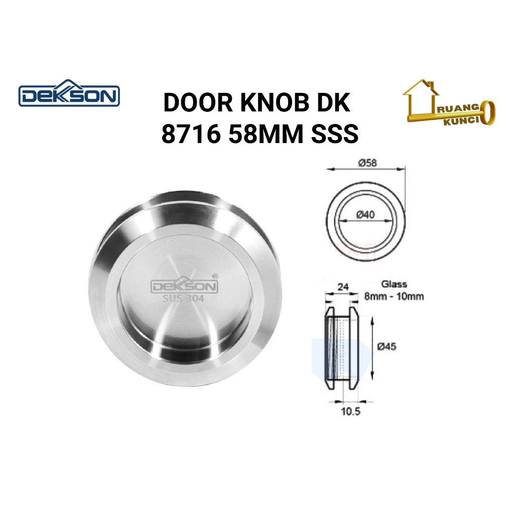 Jual Door Knob Dekkson DK 8716 58MM Round Glass Handle Pintu Tanam ...