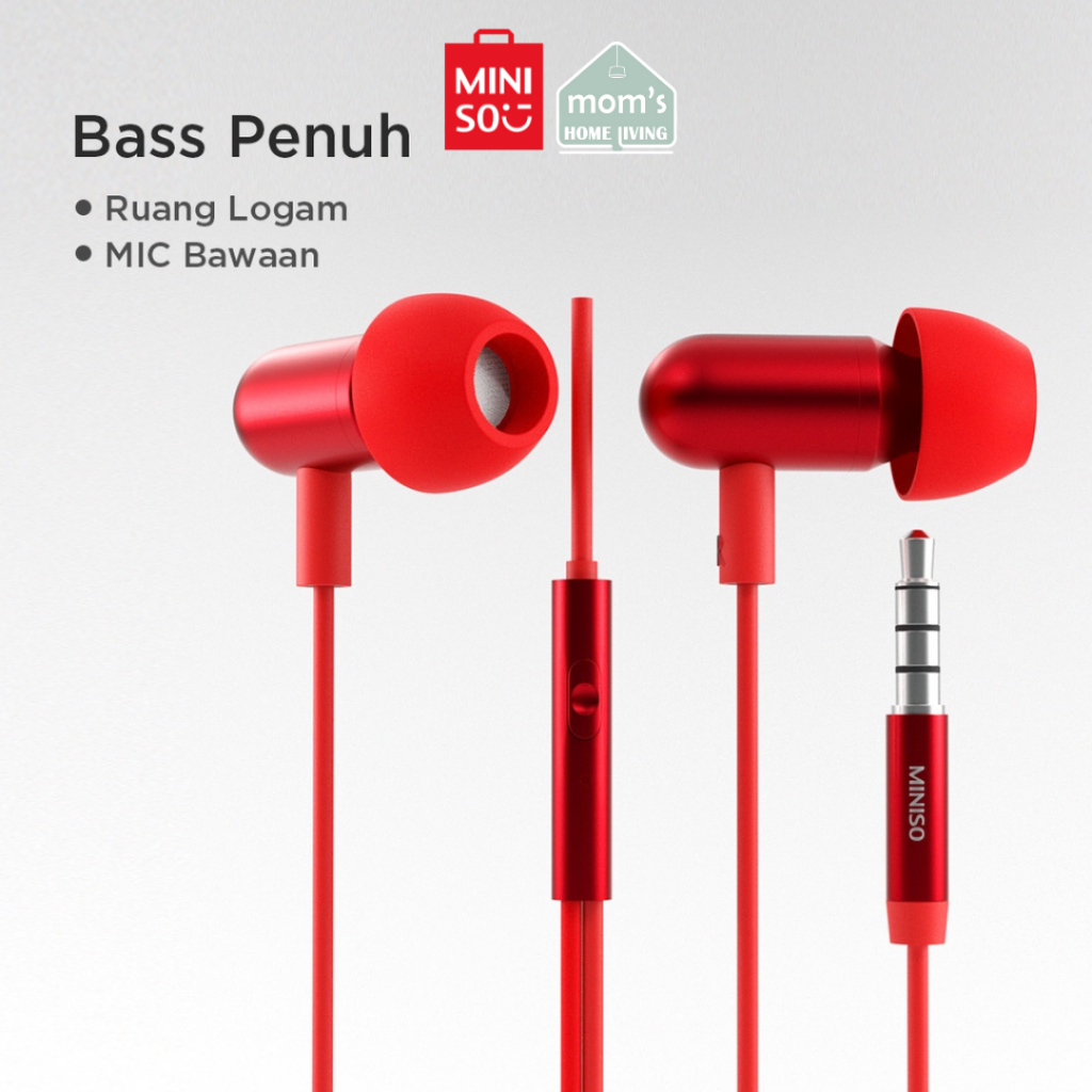 Jual MINISO Official Earphone Headphone Red Silver Headset Noise ...