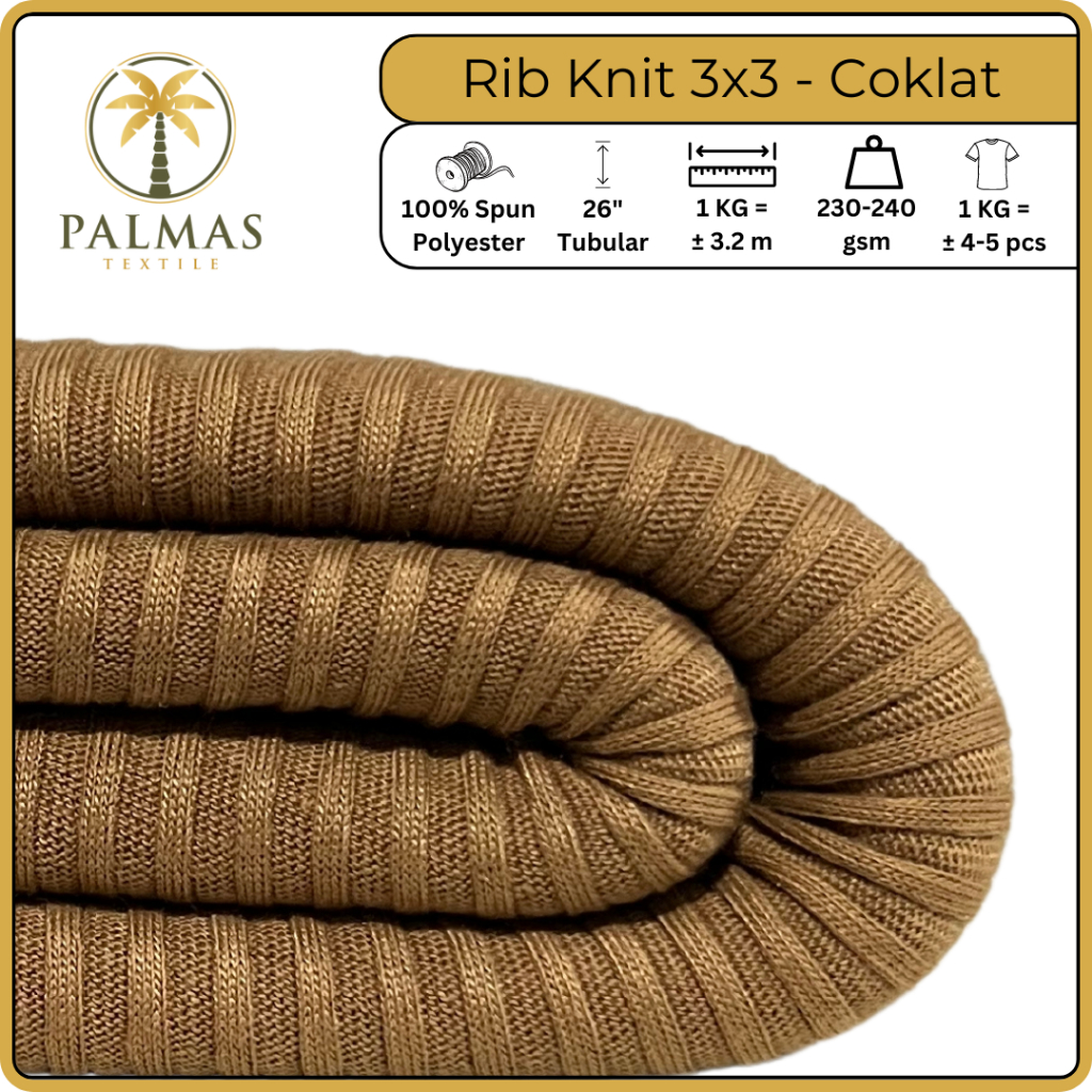 Jual Kain Rib Knit 3x3 - Coklat (Bahan Kaos) | Shopee Indonesia