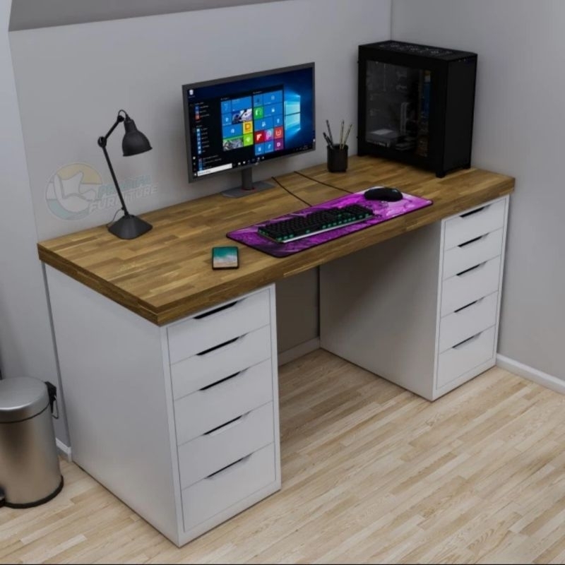 Jual Meja komputer - meja pc - daun meja jati fjl dengan 2 box nakas ...