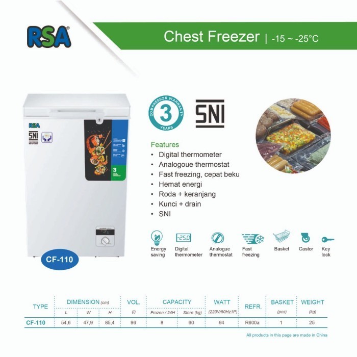 Jual RSA CF110 CHEST FREEZER | Shopee Indonesia