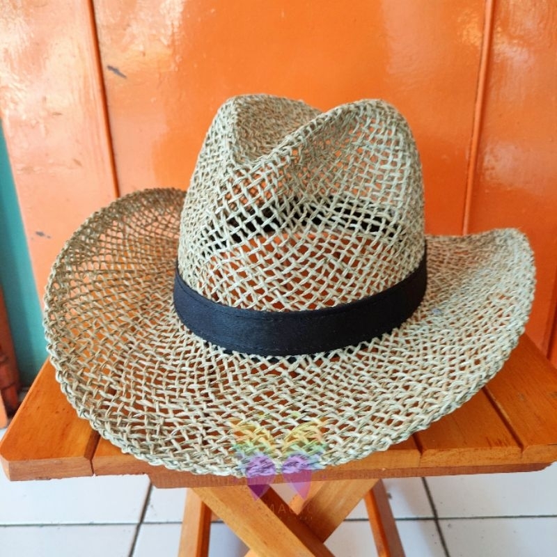 Jual TOPI ANYAMAN LILIT PANDAN KOBOY LIST HITAM PET PANJANG TOPI PANDAN ...