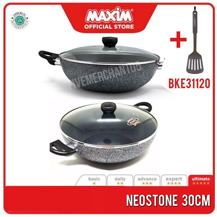 Jual Wajan Maxim Neostone Wok 30cm Tutup Kaca Ceramic Marble Anti Lengket Penggorengan + Lid ...