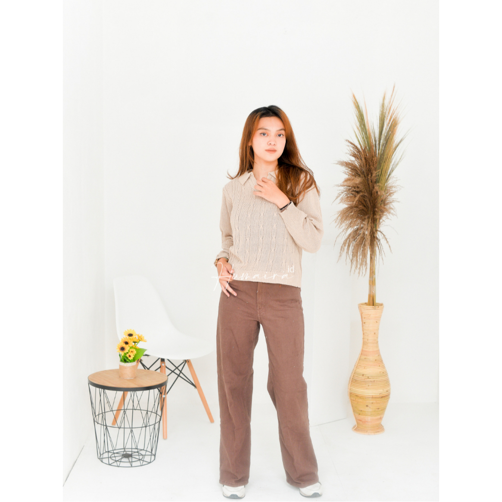 Jual Sweater rajut wanita clara polo cable blouse atasan wanita kerah ...