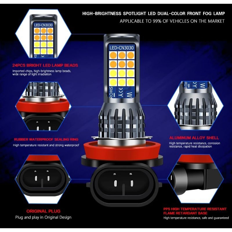 Jual LAMPU LED PUTIH H11 TWO COLOR || 24SMD UNTUK HEADLIGHTS/FOG LAMPU MOBIL , LAMPU DEPAN 3030 ...