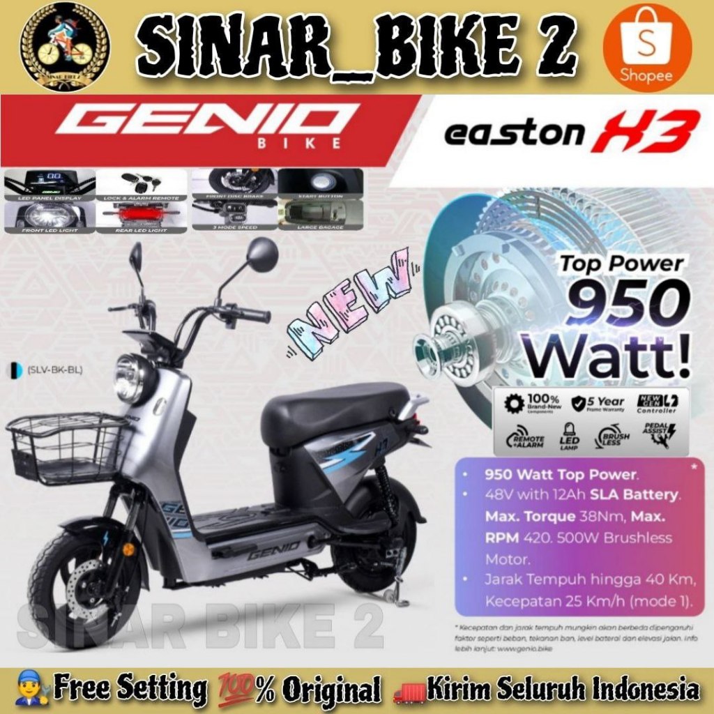 Jual Sepeda Listrik GENIO EASTON H3 BY UNITED 950 Watt Electric E Bike ...