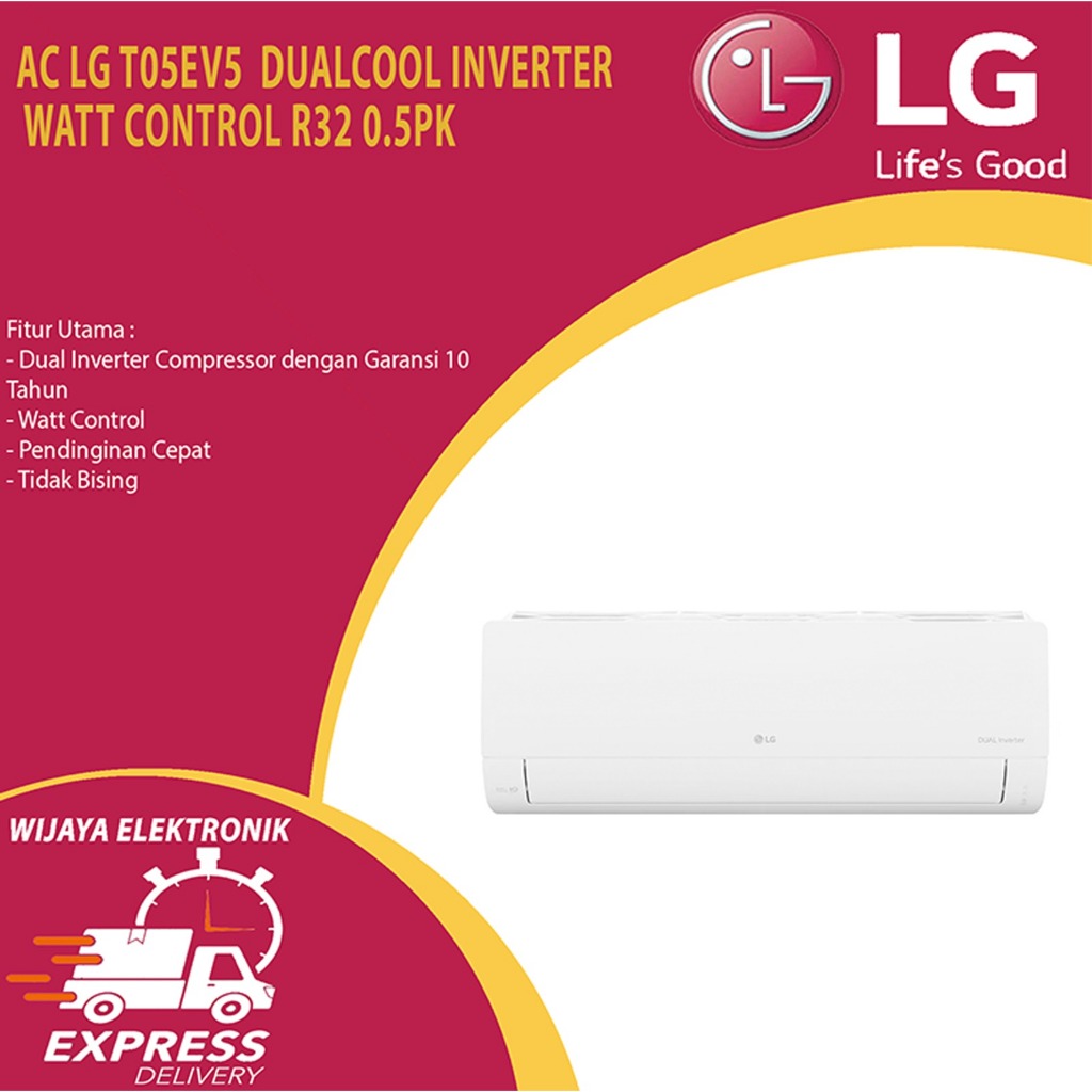 Jual AC LG T05EV5 AC DUALCOOL INVERTER WATT CONTROL R32 0.5PK | Shopee ...