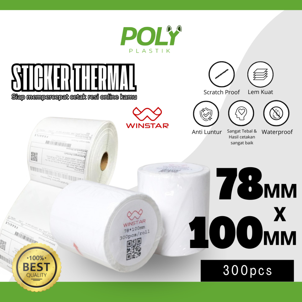 Jual Sticker/Label Thermal 78x100mm Isi 300pcs WINSTAR TERMURAH TEBAL ...