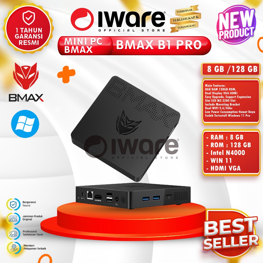 Jual Mini PC Intel N4000 HDMI VGA BMAX B1 PRO 8/128GB WIFI Windows 11 Pro | Shopee Indonesia