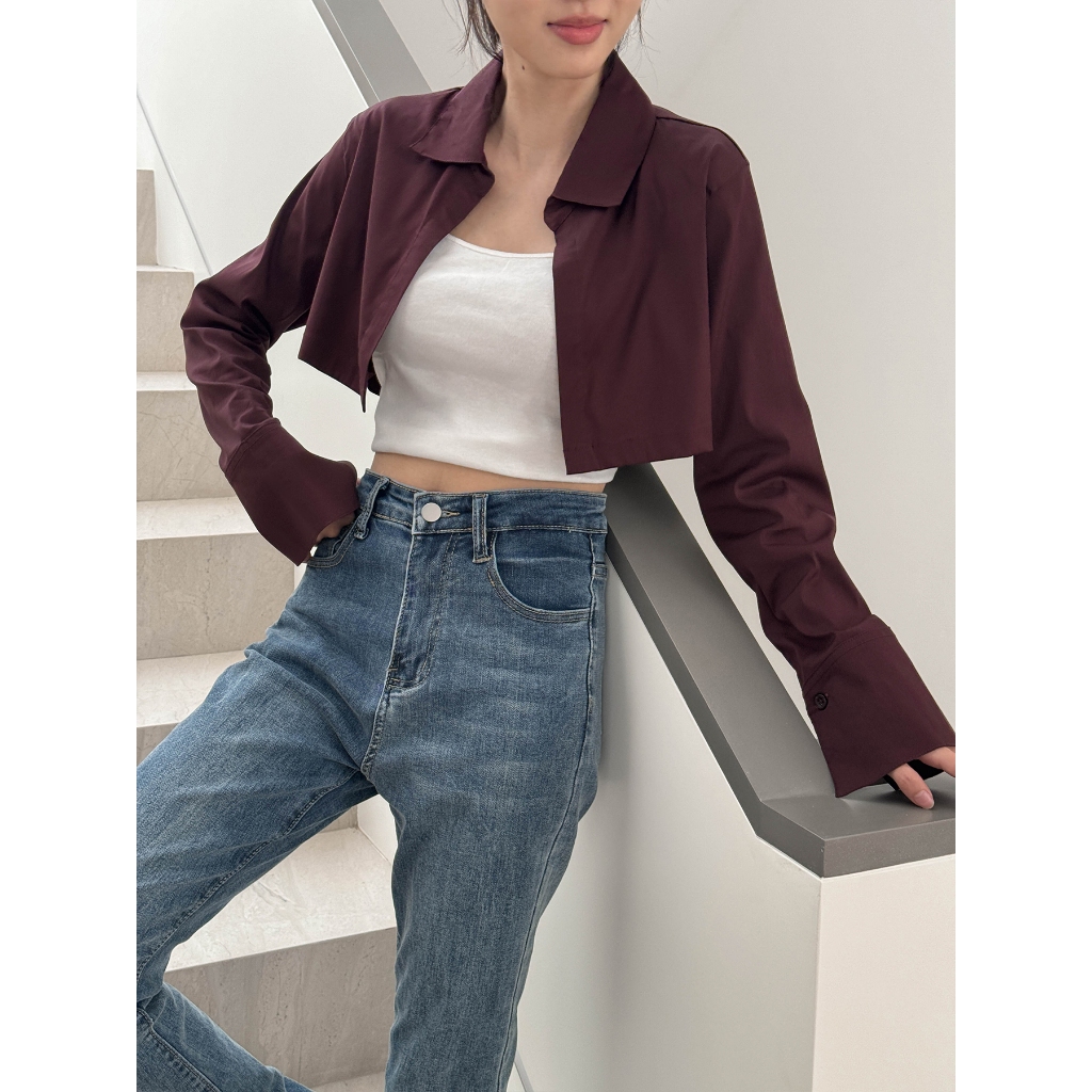 Jual Kadaka O-0195 Crop Outer Kemeja Wanita Lengan Panjang | Shopee ...