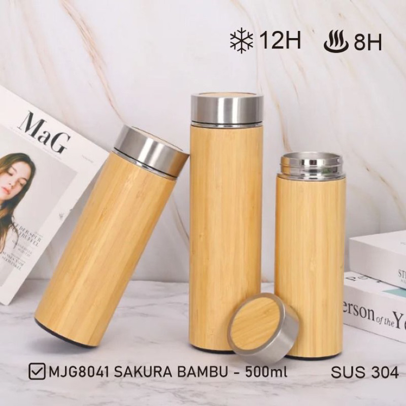 Jual Tumbler Sakura Bambu 500ml Botol air minum stainles motif bambu ...