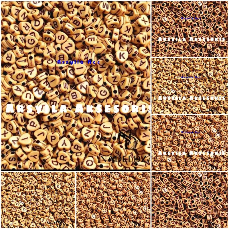 Jual Manik Manik Huruf Motif Corak Kayu Mote Abjad Bulat Kotak Love 100 ...