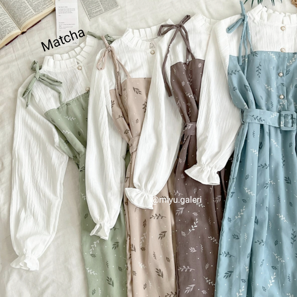 Jual Aecha Gamis Overall Crinkle mix Lady crush motif bunga cey plaid ...