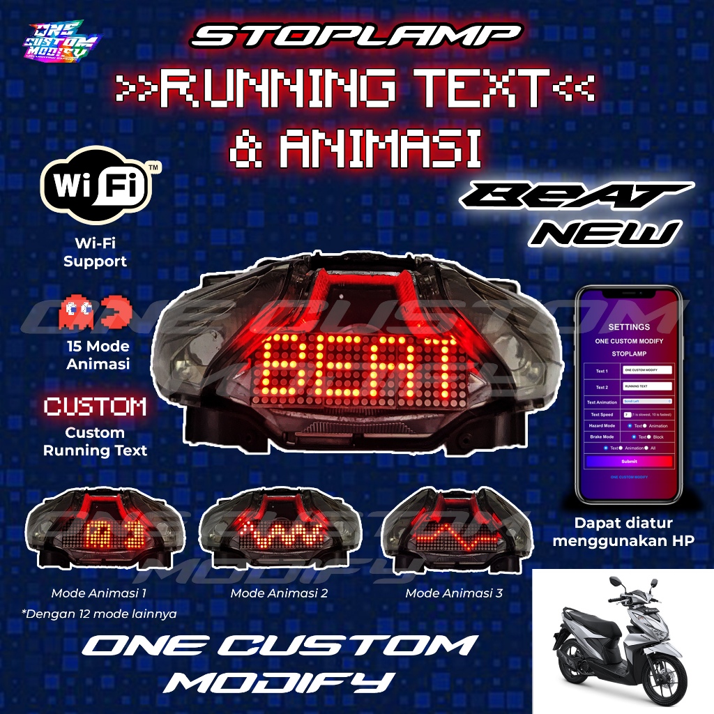 Jual Stoplamp Running Text Animasi Beat New Deluxe Lampu LED Rem ...