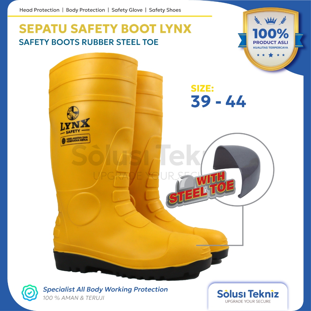Jual Sepatu Boot Rubber Kuning Safety Proyek Steel Besi Toe Lynx ...