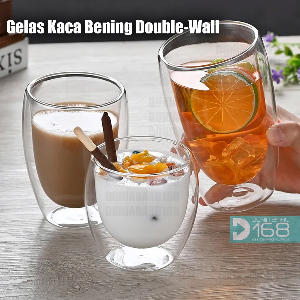 Jual Gelas Cangkir Kaca double Wall Coffee Tea Cup Tahan Panas / Gelas Kaca Bening Double-Wall ...