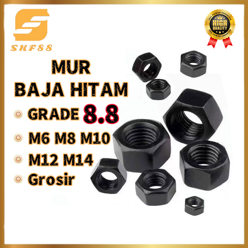 Jual Mur baja hitam M6 M8 M10 M12 M14 Grade 8.8 / Hex Nut / Drat Kasar ...