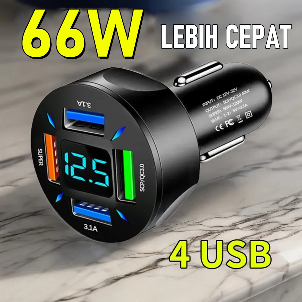 Jual Charger Mobil 3.1A 5 USB Port LCD Tegangan Meter Tampilan 12-24V ...
