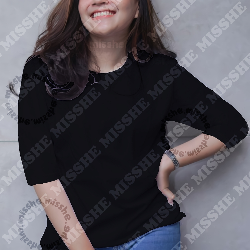 Jual COD ID - Tshirt Raglan 3/4 Motif baju polosan / Kaos Katun Wanita ...