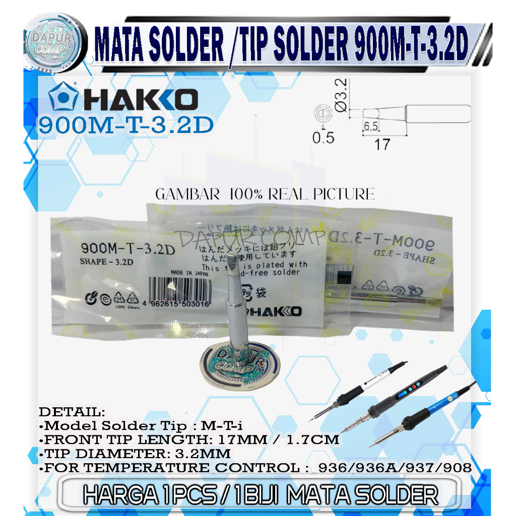 Jual MATA SOLDER / TIP SOLDER HAKKO 900M-T-3.2D SOLDER 936, 937, 908 | Shopee Indonesia