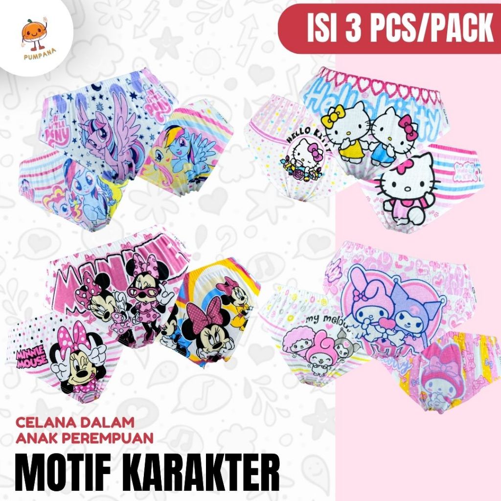Jual Celana Dalam Anak Perempuan Usia 3 - 8 tahun Gambar Karakter Hello ...