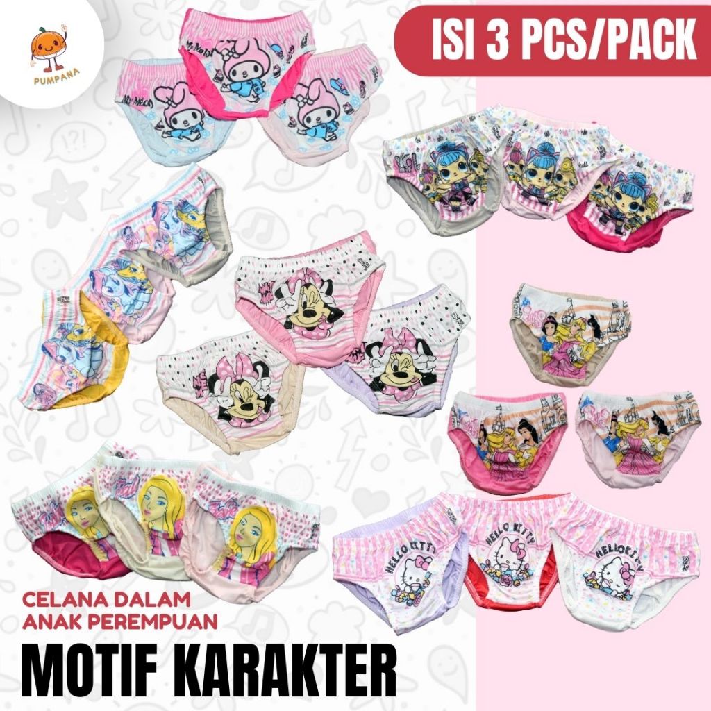 Jual Celana Dalam Anak Perempuan Usia 3 - 8 tahun Gambar Karakter ...