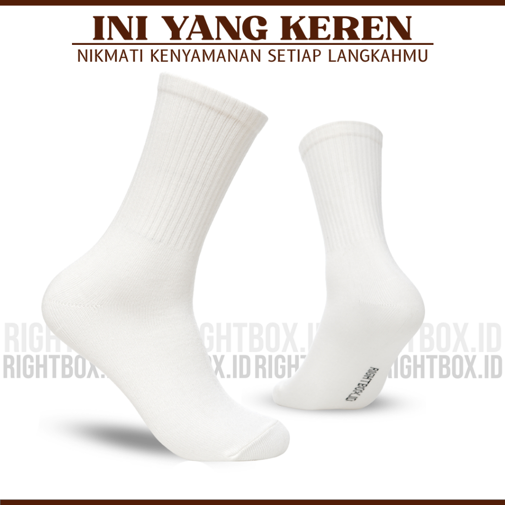 Jual Rightbox, Paket 5 Pasang Kaos kaki Olahraga Panjang, Putih Polos ...