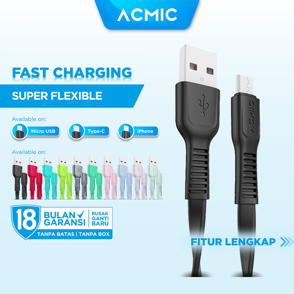 Jual ACMIC Flexy Line Kabel Data Charger 100cm Fast Charging Cable ...