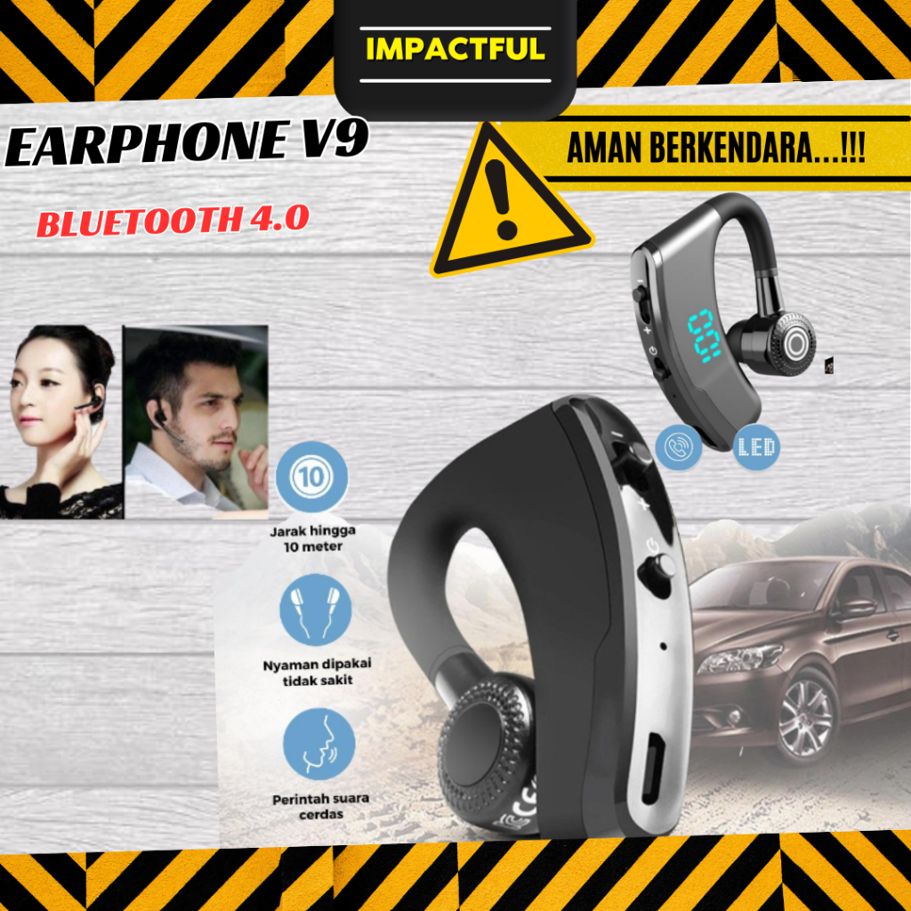 Jual V9 Bluetooth Earphone 8D Bass Wireless Headset 5.0 Single Business ...