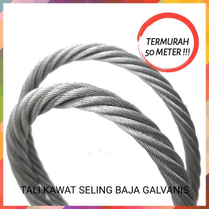 Jual Tali Kawat Seling Baja Galvanis 1.5 2 3 4 5 6 mm Kabel Sling Wire Rop Kawat Sling Tali ...