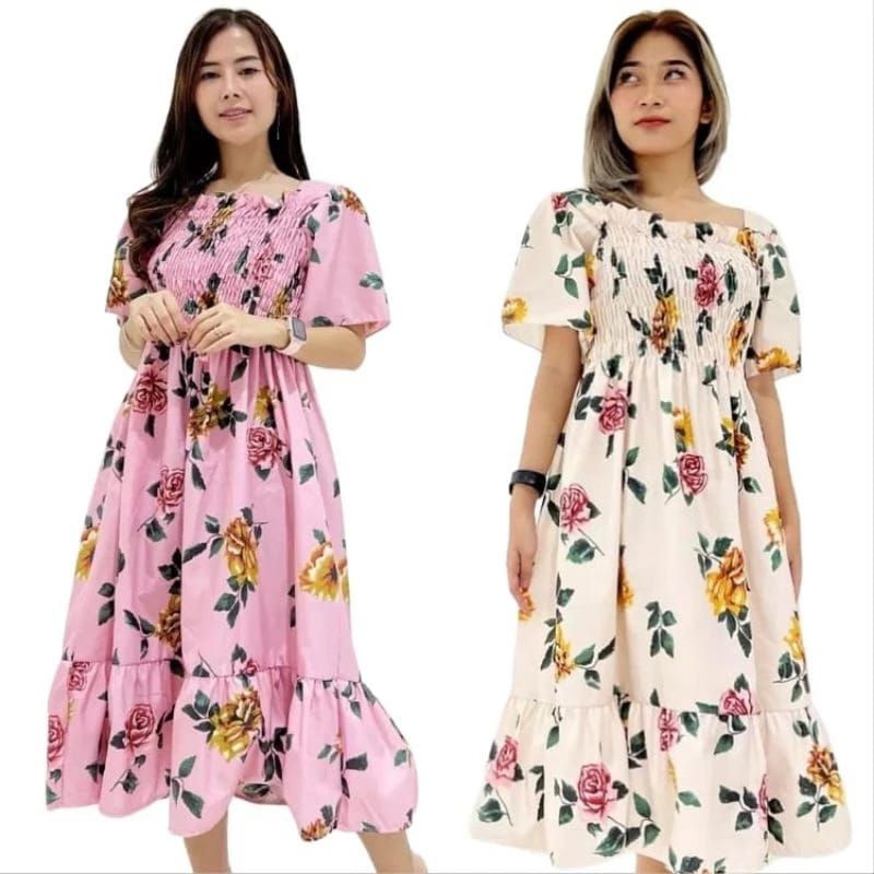 Jual Dres daster korean style katun motif bunga busui bumil remaja ...