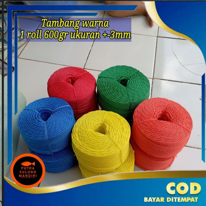 Jual Tambang plastik PE 1 roll warna ukuran -+3mm berat 600gr kuat dipakai | Shopee Indonesia