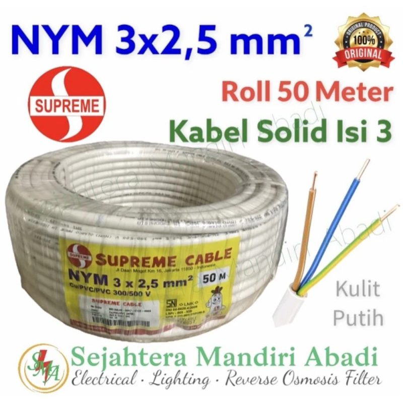 Jual Kabel Listrik NYM 3x2,5 @50m Supreme Kawat Tunggal Putih | Shopee Indonesia