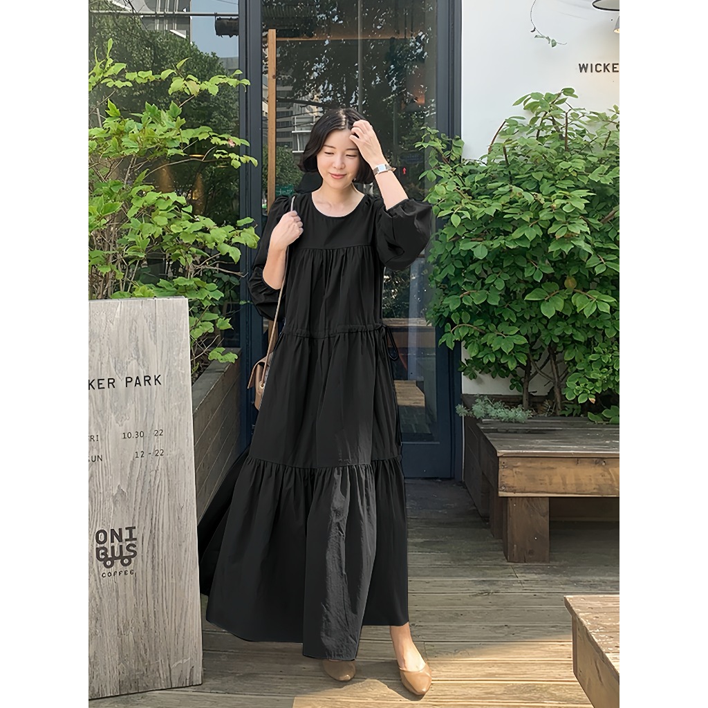 Jual RED-Waist Strap Long Dress Lisa 1053/Gamis Modern Korean Look/Long ...