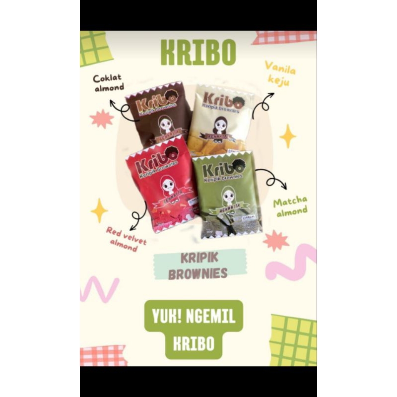 Jual KRIBO Keripik Brownies Varian rasa cokelat chococips Matcha almond ...