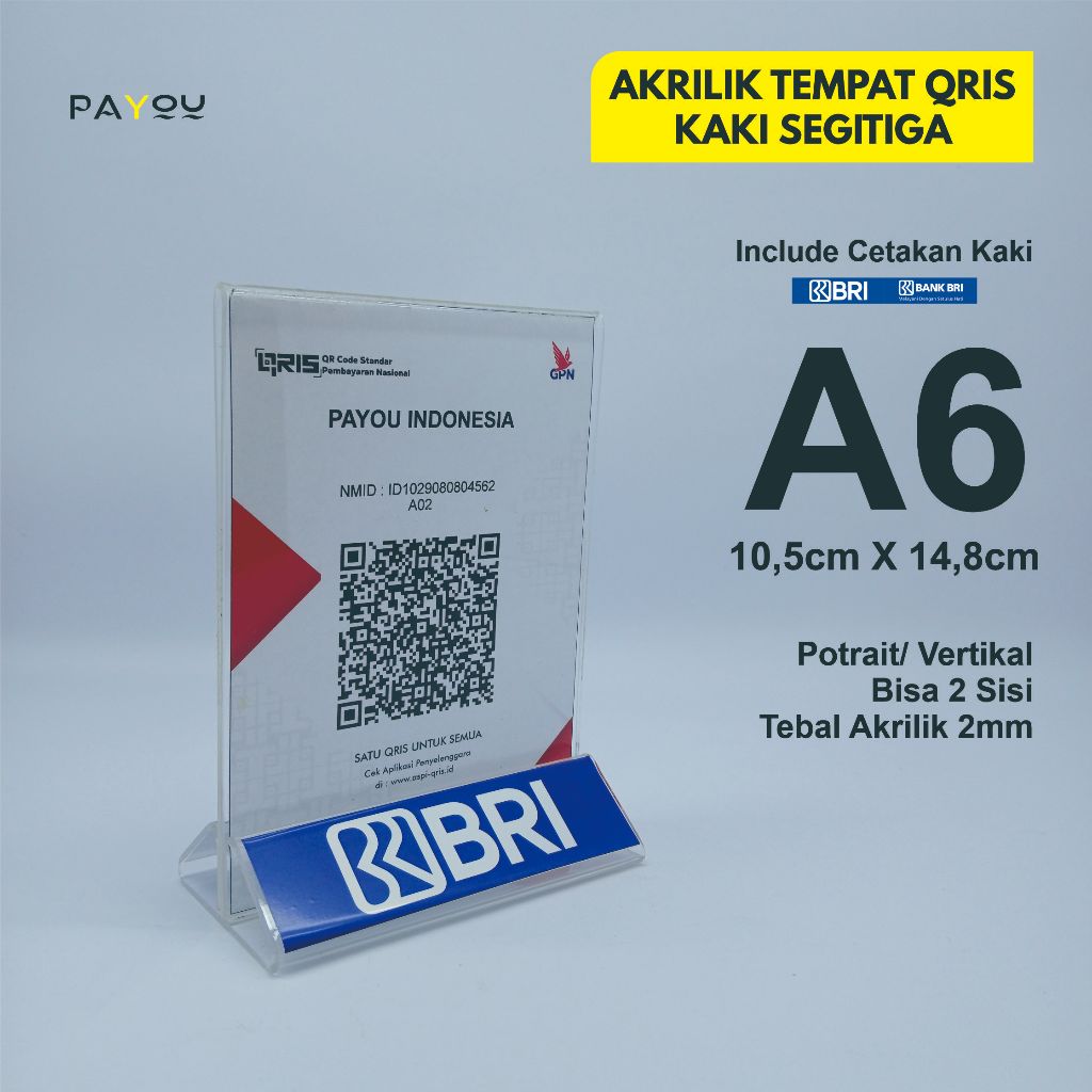 Jual Akrilik Tempat QRIS/ Barcode A6 2mm Kaki Segitiga Logo BRI ...