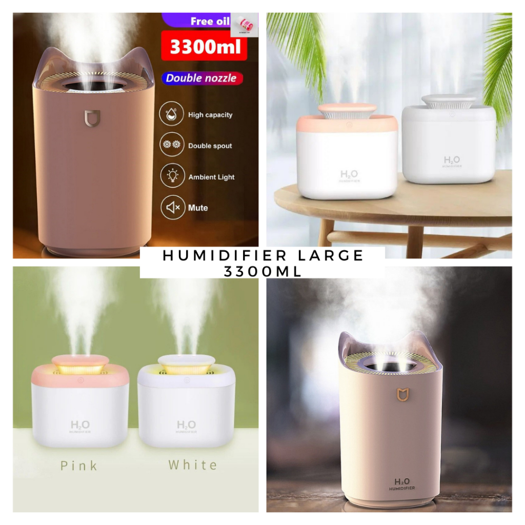 Jual Humidifier Jumbo H2O 3300ml Aromatherapy Pelembab Udara Double ...
