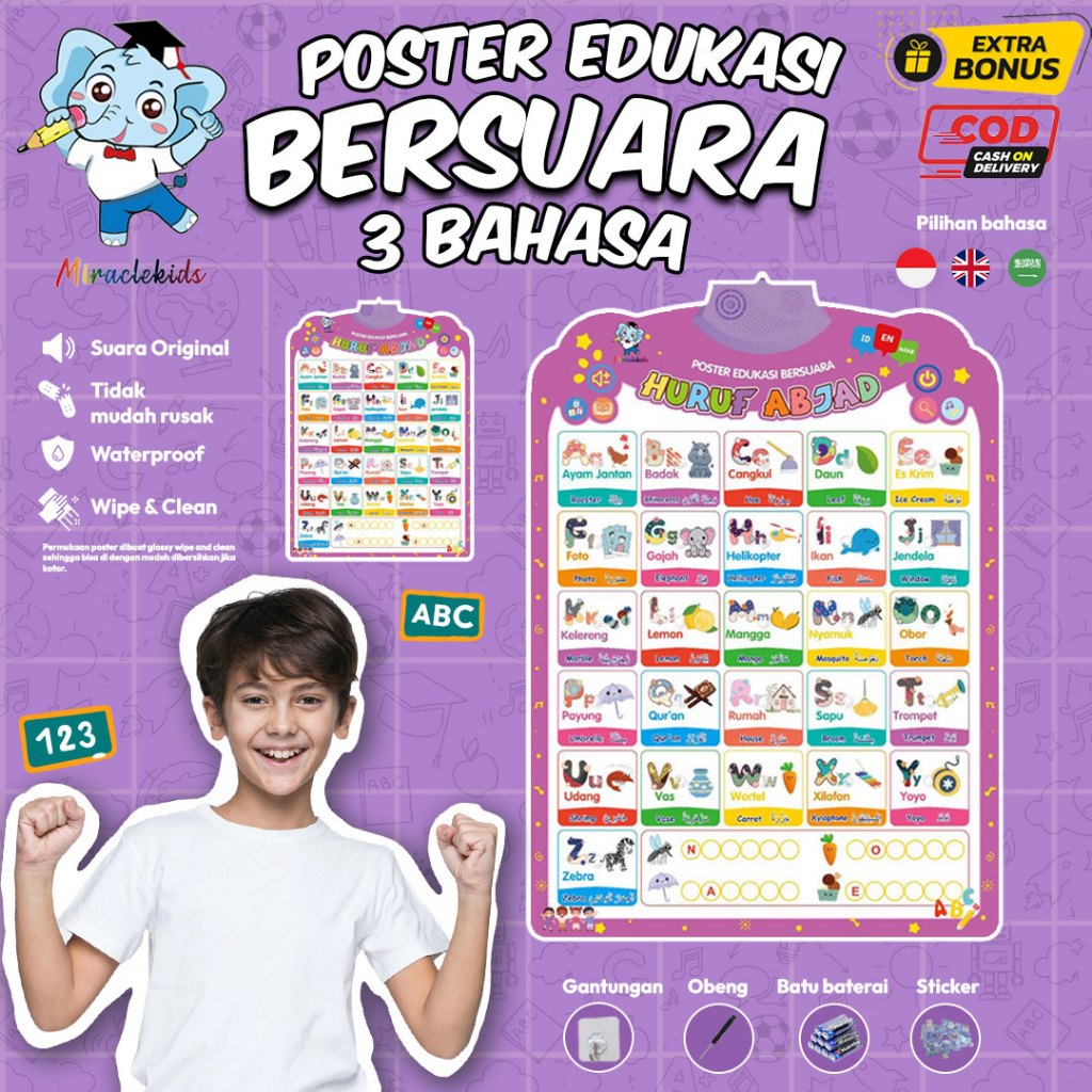 Jual Poster belajar anak huruf abjad membaca mendengarkan bahasa ...
