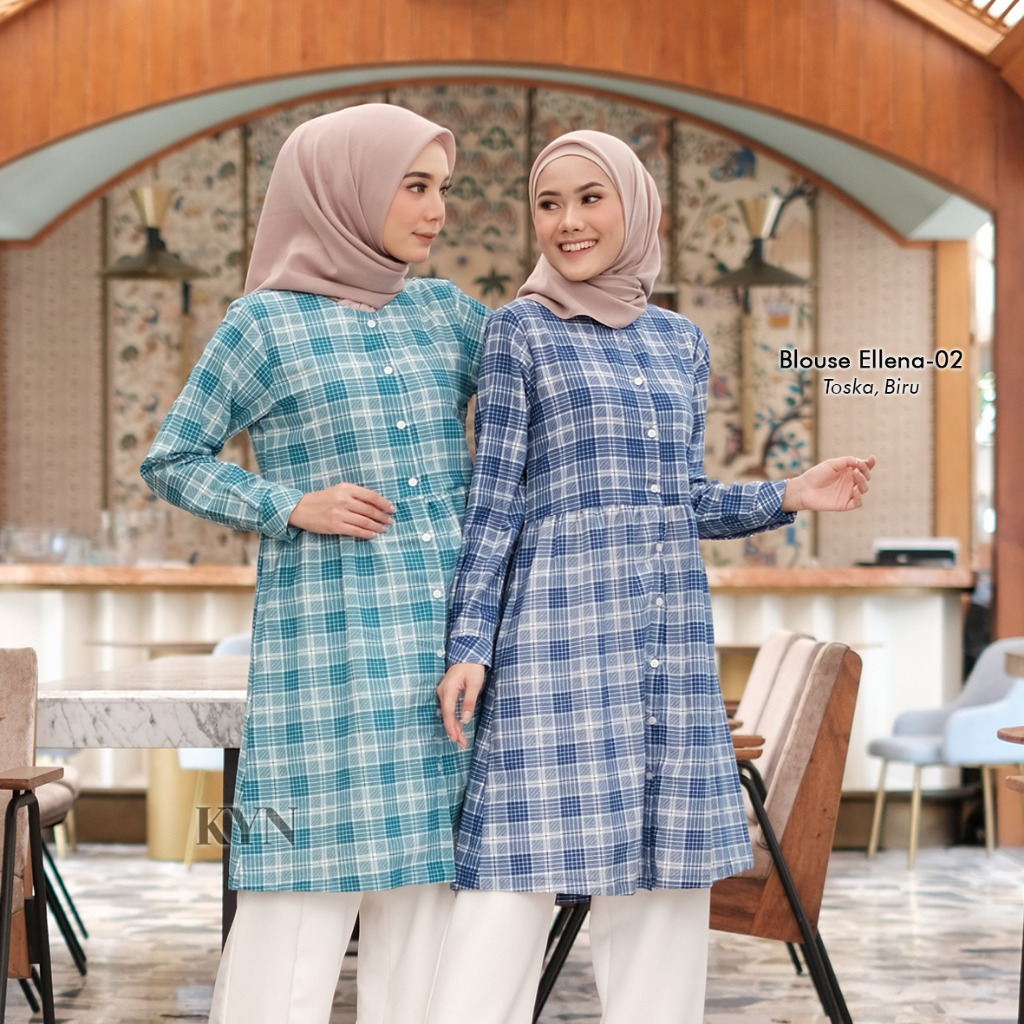 Jual KYN Blouse Ellena 02 - Blouse Wanita Motif Kotak Bahan Katun | Shopee Indonesia