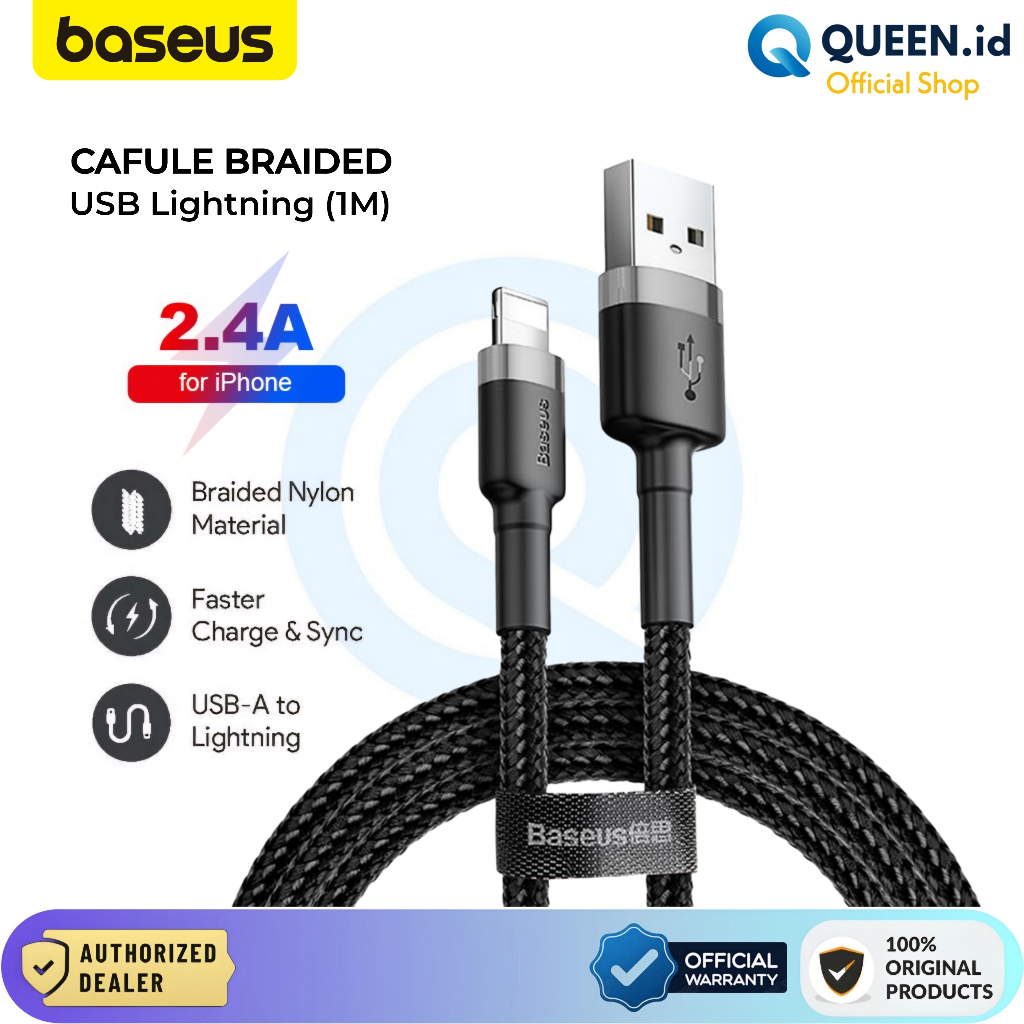 Jual Baseus Kabel Data Charger Lightning iPhone Kevlar 8Pin 1M 2.4A ...
