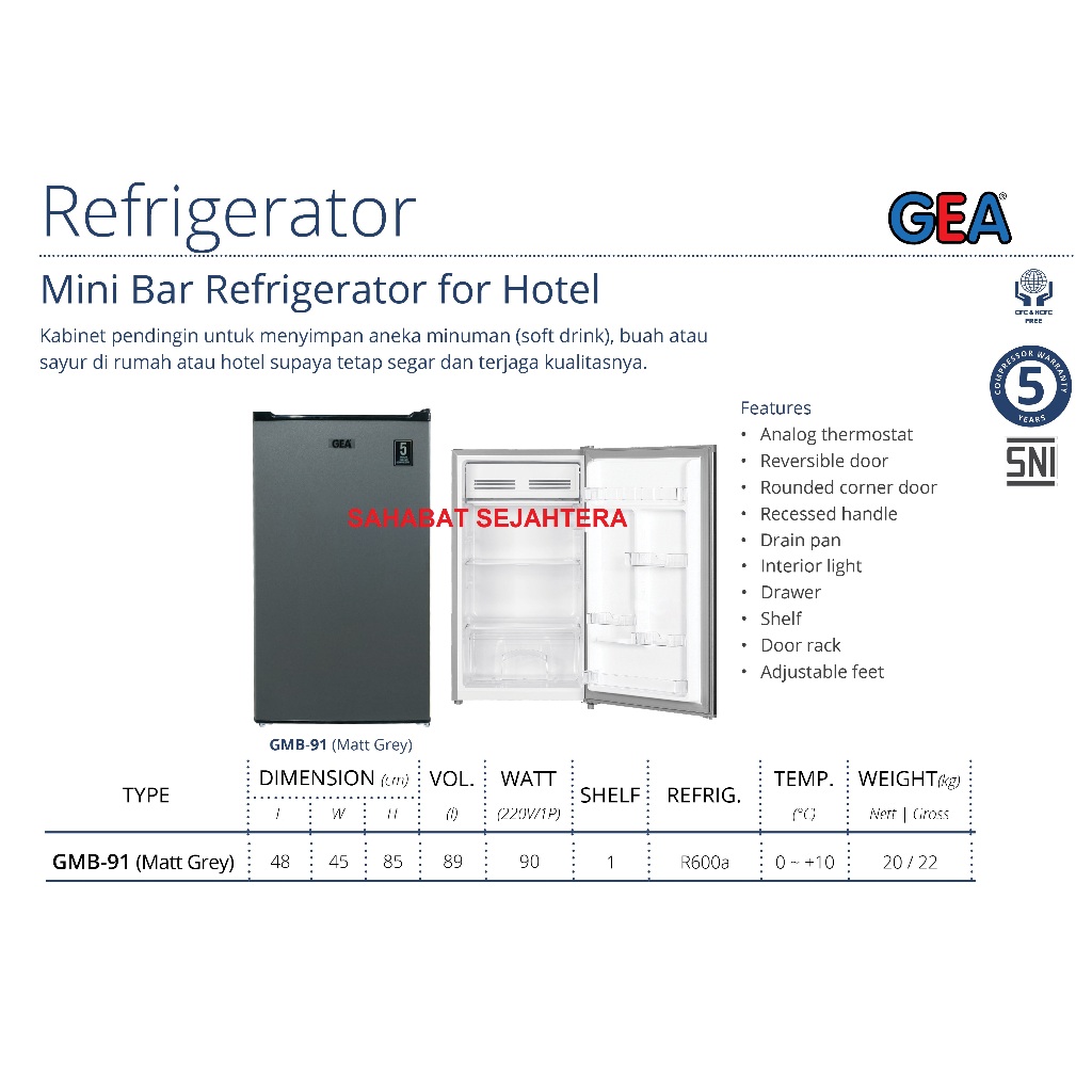 Jual GEA Mini Bar Refrigerator GMB-91 Matt Grey Kulkas 1 Pintu | Shopee ...