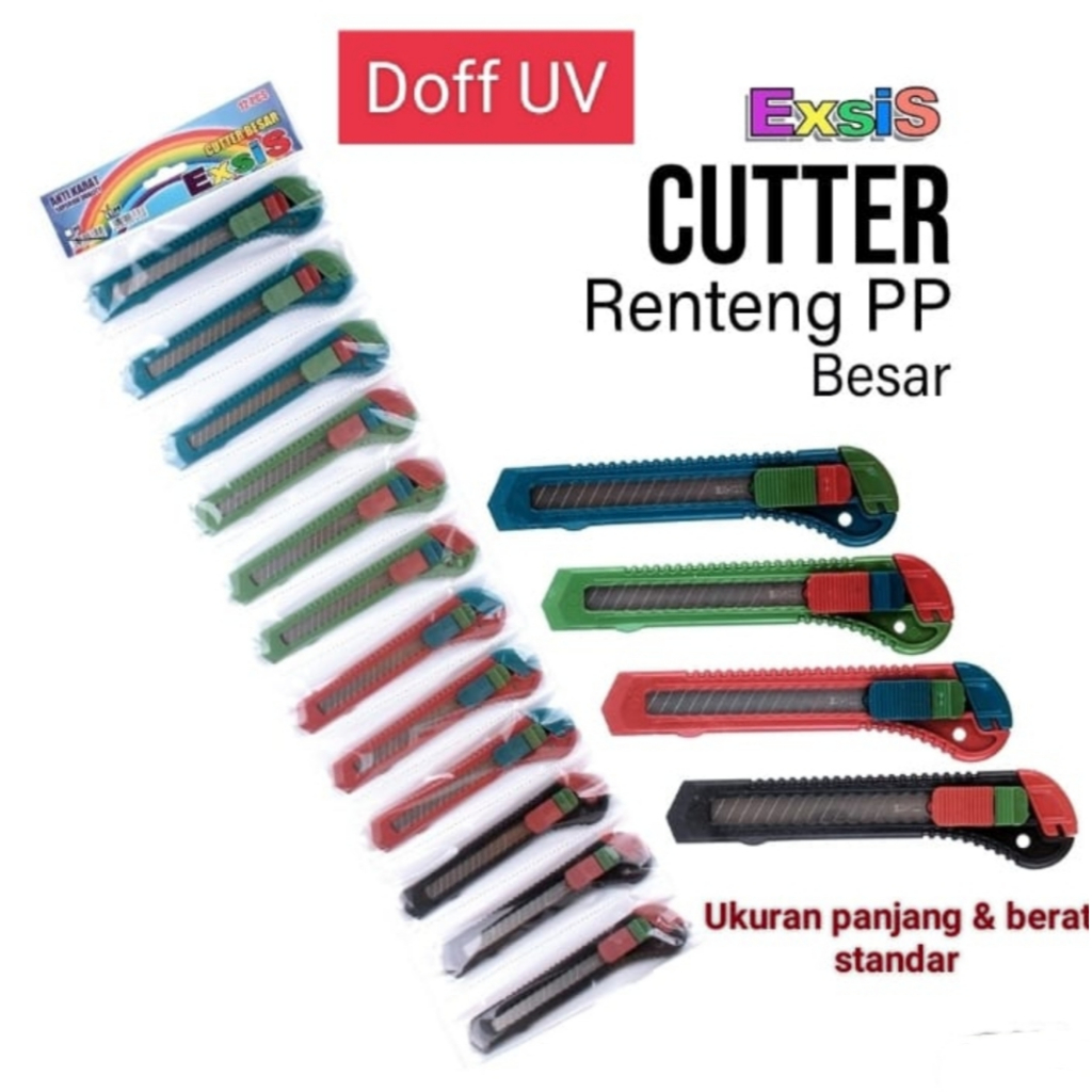 Jual Cutter Besar Gagang warna Dof 1 renceng isi 12 pcs | Shopee Indonesia