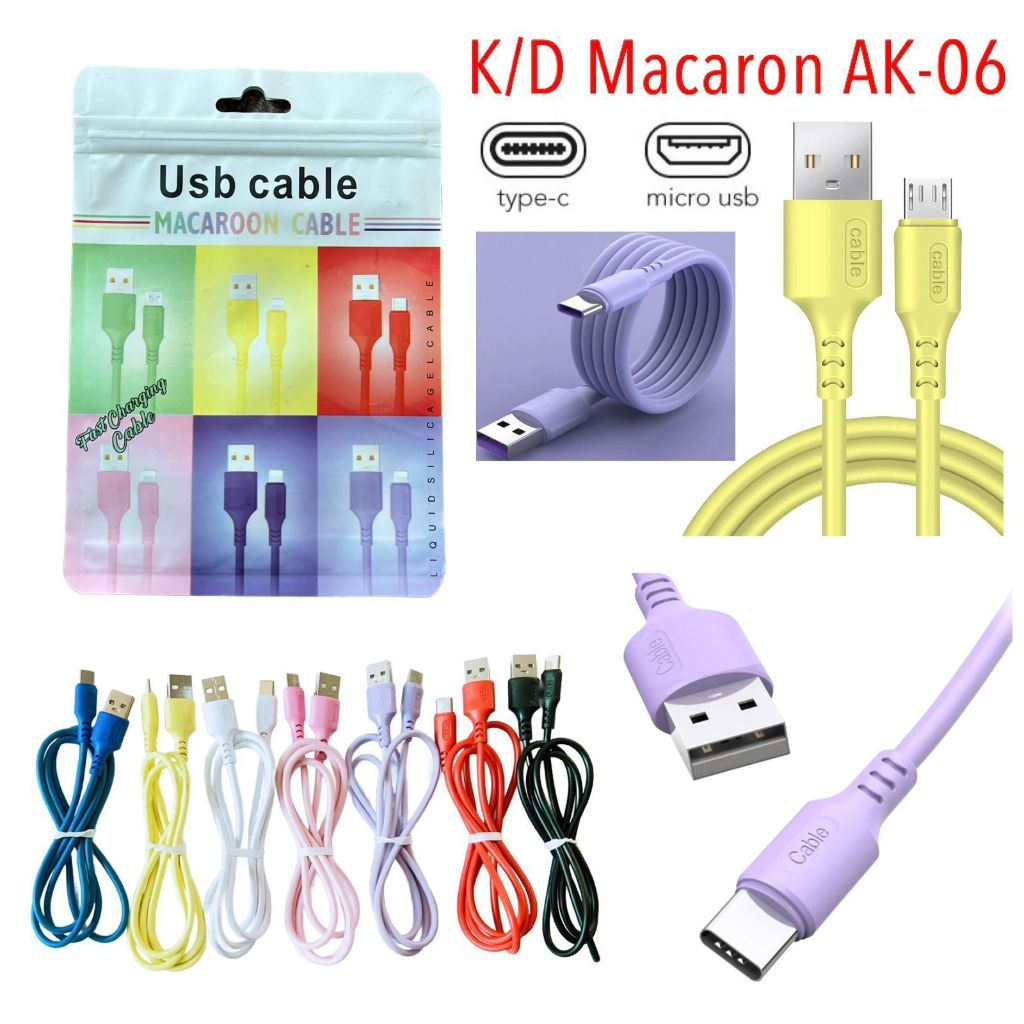 Jual Kabel Data Macaron AK-06 Murah paking Plastik Micro USB dan Type C ...