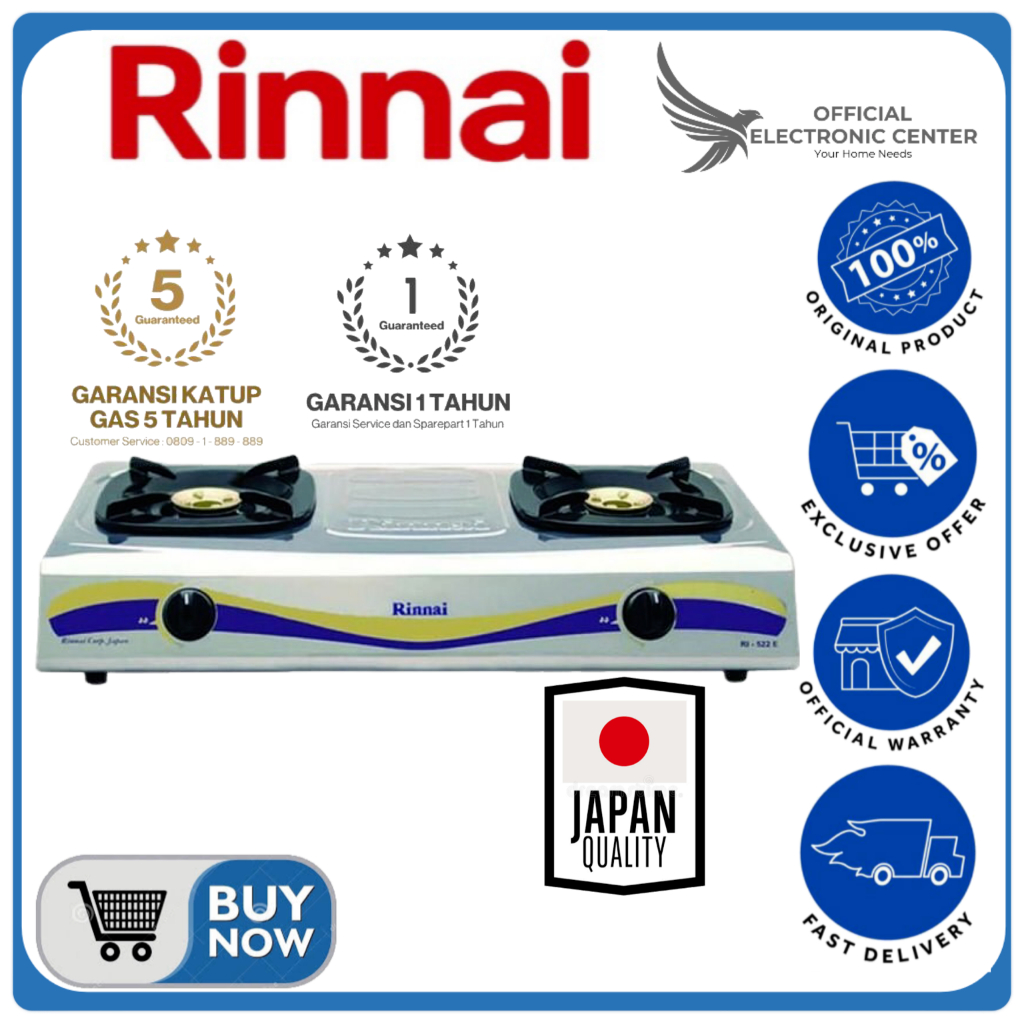 Jual RINNAI KOMPOR GAS RI-522E RI522E 522E FULL STAINLESS STEEL BODY 2 ...