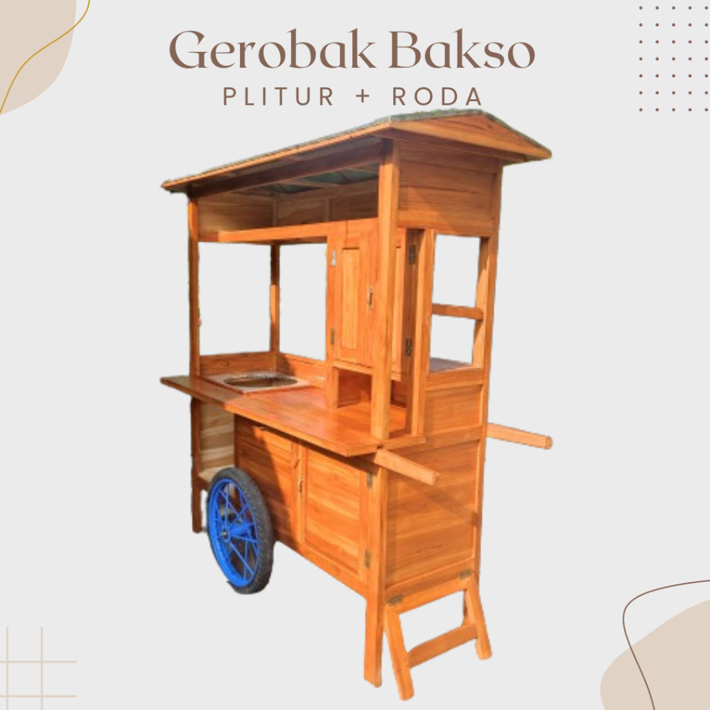 Jual Gerobak Bakso Kayu Mahoni Plitur Roda (sudah ada kaca etalase ...