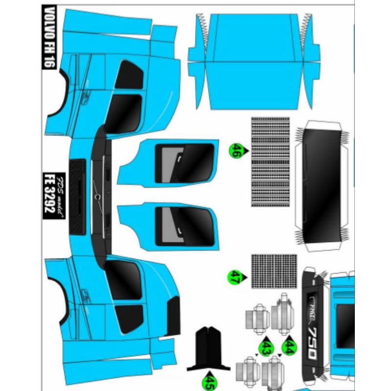 Jual Lembaran pola papercraft truk Volvo FH16 skala 1:43 (OP-Aa20 ...