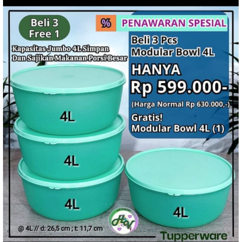 Jual Modular bowl tupperware 4 liter / mangkok tupperware | Shopee ...