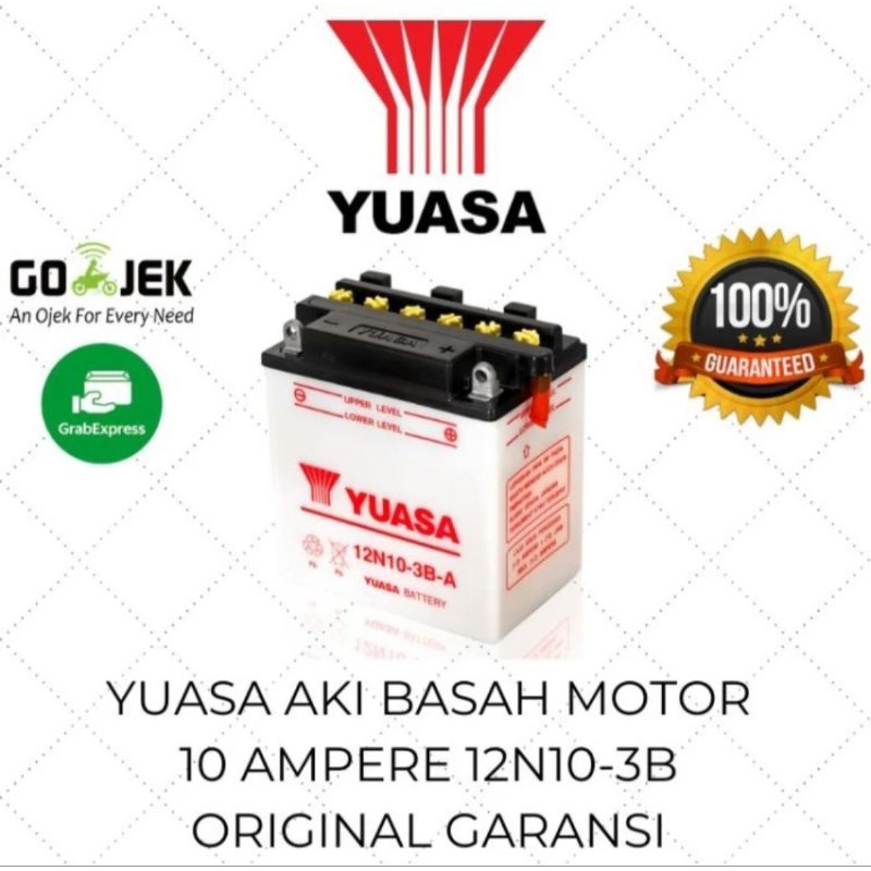 Jual YUASA AKI BASAH MOTOR 10AH VESPA EXCEL VIAR RODA 3 ACCU 12N10-3B | Shopee Indonesia